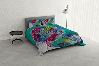 Italian Bed Linen KI-OSA KIO-608 Bettwäsche-Set mit Digitaldruck, 100% weiche Baumwolle, hergestellt in Italien, Doppelbett