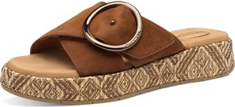 Tamaris Comfort Damen Pantoletten aus Leder mit Klettverschluss, Braun (Cognac), 39 EU