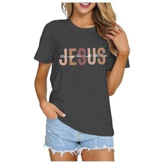 Generic T-shirt d&eacute;contract&eacute; pour femme avec col rond et imprim&eacute; lettres pour femme, haut &eacute;l&eacute;gant pour tout le monde pour la mode estivale, gris fonc&eacute;, XXL