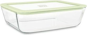Menastyl Cuisson Bo&icirc;te herm&eacute;tique alimentaire &eacute;tanche PressBox en verre rectangle - 1550 mL - Couvercle en verre tremp&eacute; et joint en silicone - Coloris C&eacute;ladon - micro-