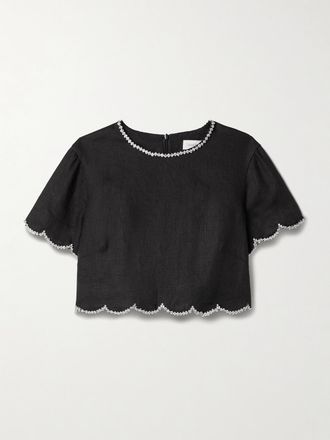 Zimmermann Haut Raccourci En Lin À Cristaux Crush - Noir