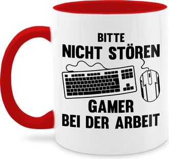 Shirtracer Tasse Tassen 325ml - Statement - Bitte nicht st&ouml;ren Gamer bei der Arbeit - 325 ml - Rot - gamers mug kaffetassen spr&uuml;che statements zock cup game stat