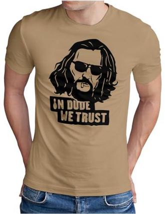 OM3 In-Dude-We-Trust - T-shirt | Homme | Big Lebowski T-shirt imprim&eacute; culte | S &agrave; 4XL - Beige - Large