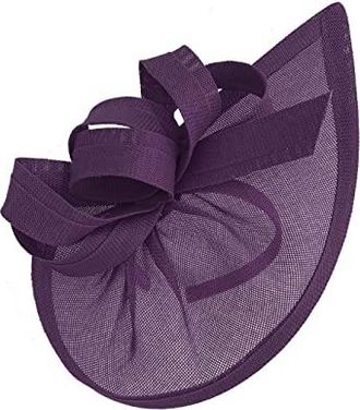 Caprilite Chapeau bibi végétalien sur bandeau pour mariage, courses hippiques, disque Sinamay sur mesure, Violet foncé/prune, Taille unique