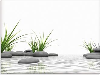Artland ARTland Wanddeko Glasbilder Wandbild Glas Bild einteilig 80x60 cm Querformat Wellness Zen 3D Steine Entspannung Spa Gräser See Modern T6CD