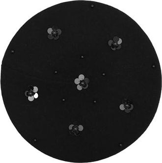 ZLYC B&eacute;ret Basque pour Femme, Paillettes Noires, Taille Unique