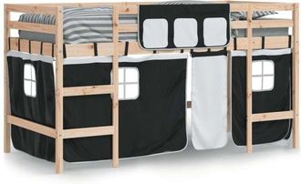 vidaXL Vidaxl - Lit mezzanine enfants et rideaux blanc/noir 90x190cm pin massif