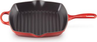 LE CREUSET Signature Gusseisen-Grillpfanne, Quadratisch, 26 cm, Für alle Herdarten inkl. Induktion geeignet, 2,86 kg, Kirschrot, 20183260600422