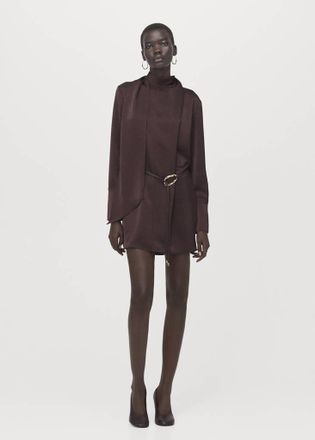 Mango Satiniertes Kleid mit Schal braun - Damen - XS - MANGO