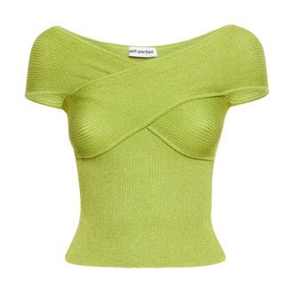 Self Portrait Wide Neck Top - - Tops - Damen - Gr&uuml;n - M