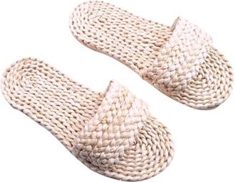Soimiss Pantoufles Femme R&eacute;tro Tissage Japonais de Ma&iuml;s Respirantes Antid&eacute;rapantes pour Int&eacute;rieur &Eacute;t&eacute; Confortables Blanc