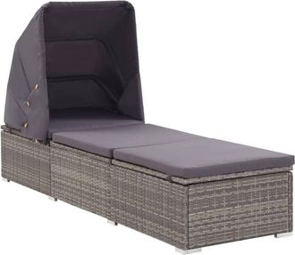 vidaXL vidaXL Sonnenliege mit Sonnenschutz und Auflagen Poly Rattan Grau