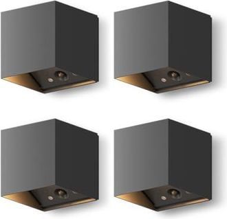 Calex Falerna Applique Murale Ext&eacute;rieure Rechargeable, Lot de 4, Lampe &agrave; Piles, &Eacute;clairage Haut et Bas, &Eacute;tanche IP44, Variable, Noir