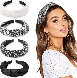 Dreshow Haarreifen Damen M&auml;dchen 4 St&uuml;ck Verknotet Stirnband Haarreif Damen Boho Breite Haarb&auml;nder Anti-Rutsch Haarreifen