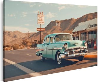 Islandburner Prime Bild auf Leinwand Altes US Auto Geparkt Vor Diner Tankstelle Bilder Wandbilder Poster