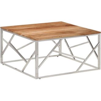 vidaXL Couchtisch Silbern Edelstahl und Massivholz Akazie vidaXL