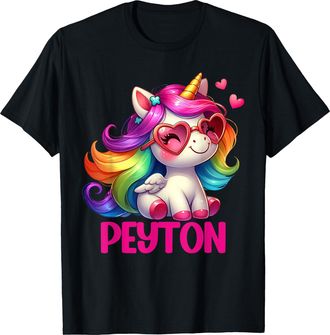 BDAZ Peyton Personalisierter Name, buntes Einhorn für Damen und Mädchen T-Shirt