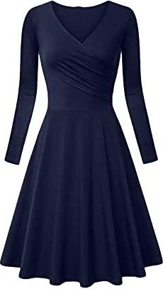 Generic Robes amincissantes pour femmes, robe d&eacute;contract&eacute;e &agrave; imprim&eacute; floral pour lext&eacute;rieur, la maison, &agrave; manches longues, t-shirt mince, col en V, mini, Bu2.