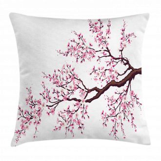 Abakuhaus Japan Kissenbezug, Sakura Zweig Blüten, Dekorative Kopfkissenhülle mit Beidseitigem Druck Reißverschluß Waschbar, 40 x 40 cm, Rosa Dunkelbraun