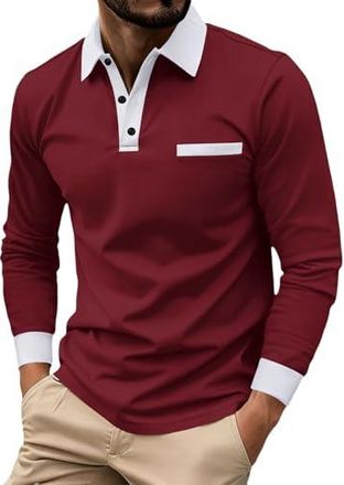 Generic Polo &agrave; manches longues pour homme avec col &agrave; revers et demi-bouton - Confortable - Doux &agrave; porter - &Eacute;vacuation de lhumidit&eacute; - Haut de sport pour le pri