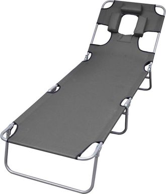 vidaXL Vidaxl - Chaise longue pliable et coussin de t&ecirc;te Dossier r&eacute;glable Gris
