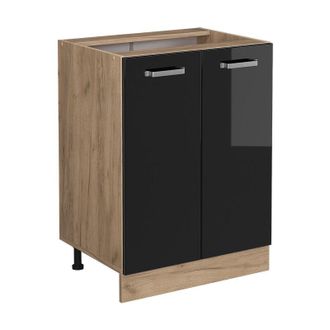 Vicco Meuble bas de cuisine R-Line, Noir Haute brillance, 60 cm, pt Ch&ecirc;ne