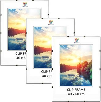 MG Design Cliprahmen Set 3 St&uuml;ck in 40 x 60 cm - Rahmenlose Bilderrahmen mit Acrylglas & HDF-R&uuml;ckwand f&uuml;r Fotos, Poster & Puzzle, vertikal & horizontal