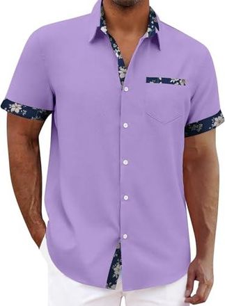 Generic Chemise hawa&iuml;enne &agrave; manches courtes pour homme - Coupe normale - Chemise d&eacute;t&eacute; boutonn&eacute;e - Chemise d&eacute;t&eacute; avec imprim&eacute; - Col &agrave; revers - T-shirt d&eacute;t&eacute; &agrave; ma