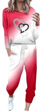 Generic Costume de sport d&eacute;contract&eacute; pour femme - Col rond - Manches longues - Cordon de serrage - Taille &eacute;lastique - Pour la Saint-Valentin - Pour lautomne e