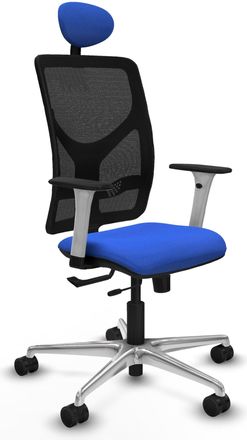 Piqueras y Crespo Computerstuhl in Blau, mit wei&szlig;en und schwarzen Armlehnen, h&ouml;henverstellbarer Lendenwirbelst&uuml;tze und festem Kopfteil, ausgestattet mit Syncro/Traslack