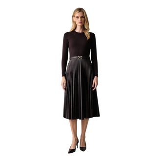 Twinset Robe midi pliss&eacute;e - Femme - Robes - Brun - Taille: 40 FR