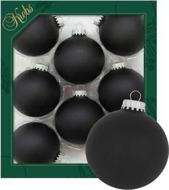 Krebs Glas Lauscha Weihnachtsdekoration/Christbaumschmuck aus Glas - Unifarbende Kugeln - Menge: 8 Stück - Farbe: Satin-Schwarz - Größe: ca. 7 cm