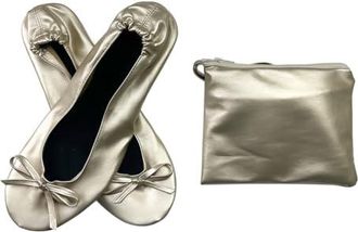 Minetom Ballerines Pliables Femmes Filles Confortable Pantoufle de Ballet Décontractées Plates Flats Danse Chaussures avec Sac A Or Clair 36/37 EU