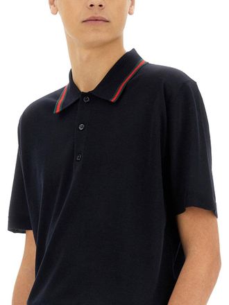 Gucci Wool Web-Pattern Polo Shirt - Black