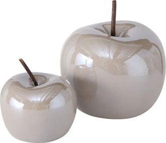 Boltze 2 x Apfel Perly Dolomit Hellbraun H&ouml;he 6-9 cm, Tischdeko, Geschenk