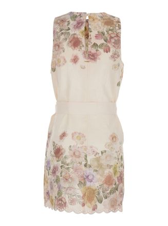 Twinset Womens Dress Flower Print Beige Linen