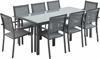 Sweeek Salon de jardin aluminium table 180cm. 8 fauteuils en textil&egrave;ne Anthracite / Gris