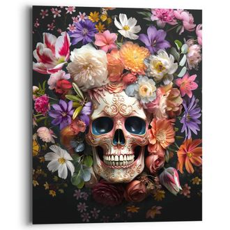Reinders Wandbild, Floral Skull, K&uuml;che, Bilder, Wanddeko, Room Decor, MDF, Rosa, 50 x 40cm
