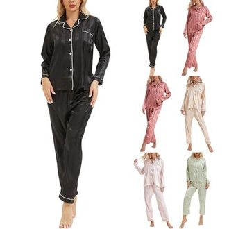 Generic Ensemble de pyjama pour femme - Ensemble de v&ecirc;tements de nuit &agrave; rayures grossi&egrave;res pour femme, v&ecirc;tements de nuit &eacute;l&eacute;gants en soie synth&eacute;tique &agrave; manche