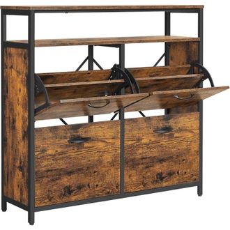 Vasagle Vasagle - Meuble &agrave; Chaussures avec 2 Abattants, Meuble de Rangement, Compartiment Ouverts, S&eacute;parateurs R&eacute;glables, pour Entr&eacute;e, 8-12 Paires, 60 x 30 x