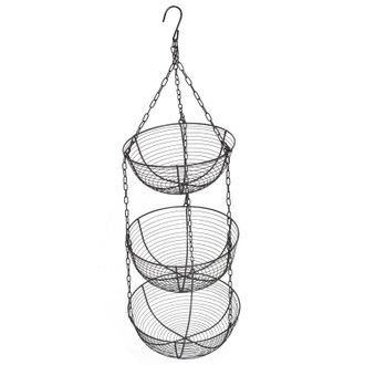 Hemobllo H&auml;ngender Dreist&ouml;ckiger Obstkorb aus Umweltfreundlichem Eisen Dekorativer Schwarzer Draht etagere f&uuml;r K&uuml;che Multifunktionaler Obst Gem&uuml;sest&auml;nder Stilv