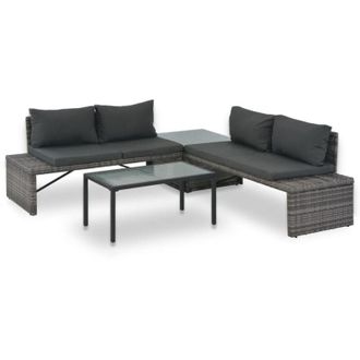 vidaXL Salon de jardin 3 pcs avec coussins R&eacute;sine tress&eacute;e Gris Vidaxl