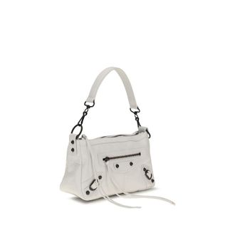 Balenciaga Womens Le City Moto Mini Shoulder Bag White Lamb Ovis Aries