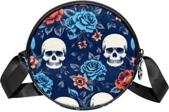 Generic Petit sac &agrave; bandouli&egrave;re circulaire pour femme, motif cr&acirc;nes, petit sac &agrave; dos &agrave; bandouli&egrave;re avec fermeture &eacute;clair, bretelles r&eacute;glables, sac &agrave; main rond