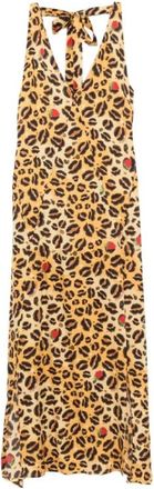 Alessandro Enriquez Femme, Robes, Beige, Taille: 40 FR Robe sans manches &agrave; imprim&eacute; animal