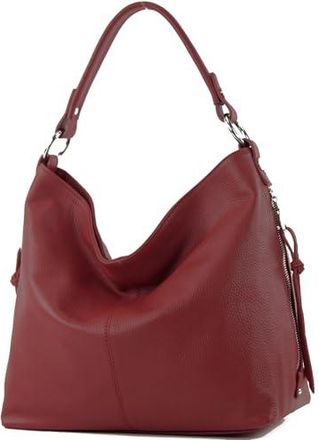 modamoda.de T160 Grand sac à bandoulière en cuir pour femme, fabriqué à la main en Italie, rouge foncé, L