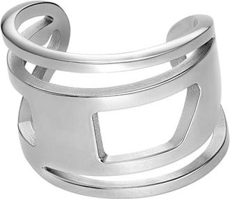 Diesel Bagues unisexes en acier inoxydable avec logo D ovale et fermeture réglable ou à genouillère