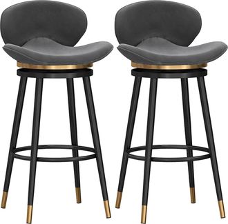 Generic Barhocker-Set (2Er-Set), Drehbare Metallst&uuml;hle mit Schmetterlingsr&uuml;ckenlehne f&uuml;r K&uuml;cheninsel Und Esszimmer, Graue Runde Fu&szlig;st&uuml;tze, 65 cm Hoch, Moderne