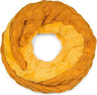 styleBREAKER écharpe ronde à mailles fines chaude avec motif tresse et doublure intérieure en polaire très douce, écharpe snood, unisexe 01018150, couleur:Curry