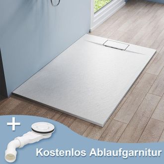 Sonni Duschwanne Duschtasse Flach SMC Wei&szlig; 140x90cm,inkl.Ablaufgarnitur,Antirutsch,Verdeckter Wasserablauf
